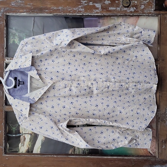Chaps | Tops | Chaps Large Buttonup Blouse Blue Flowers And Gold Dots ...